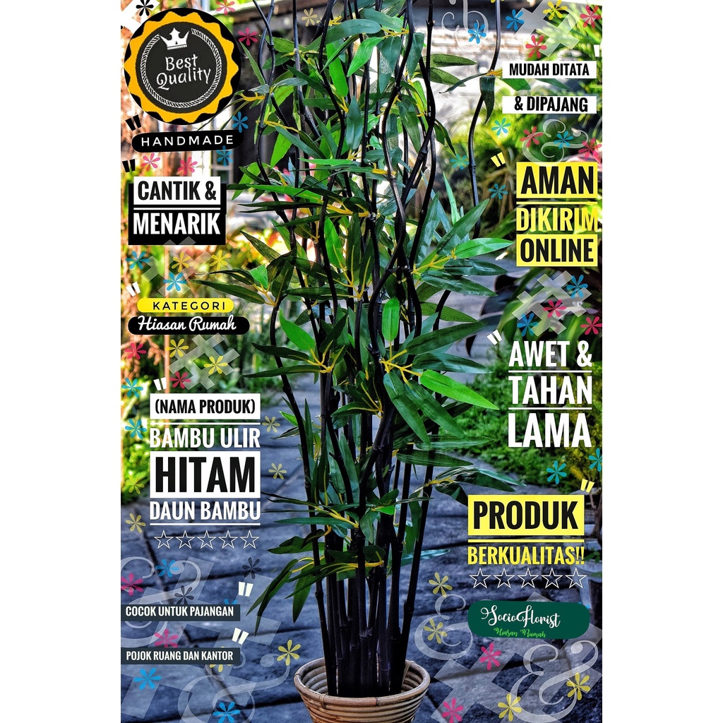 Jual Bambu hiasan ruang tamu 15 Btg Bambu Ulir Hitam Daun Bambu 190cm ...