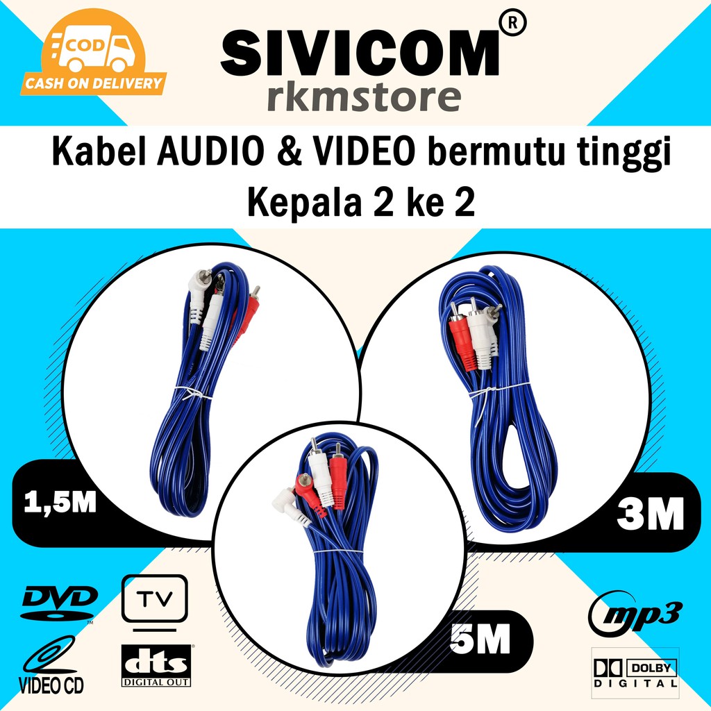 Jual SIVICOM Kabel AUDIO RCA 2 K 2 Male ( Cable RCA ) Panjang 1,5M – 3M ...