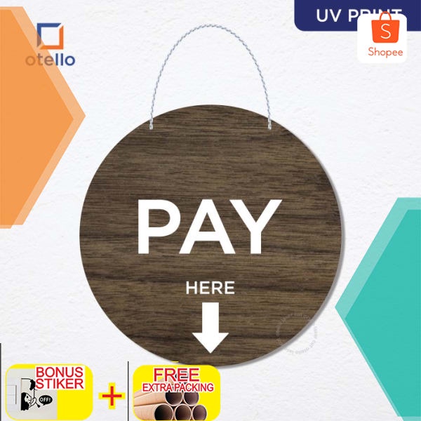 Jual Promo Pay Here Sign Board Kayu Rantai Gantung Papan Toko Restoran ...