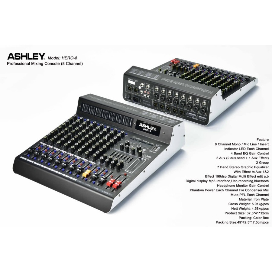Jual Mixer ASHLEY HERO 8 ( 8 channel ) effect 199dsp Original ASHLEY ...
