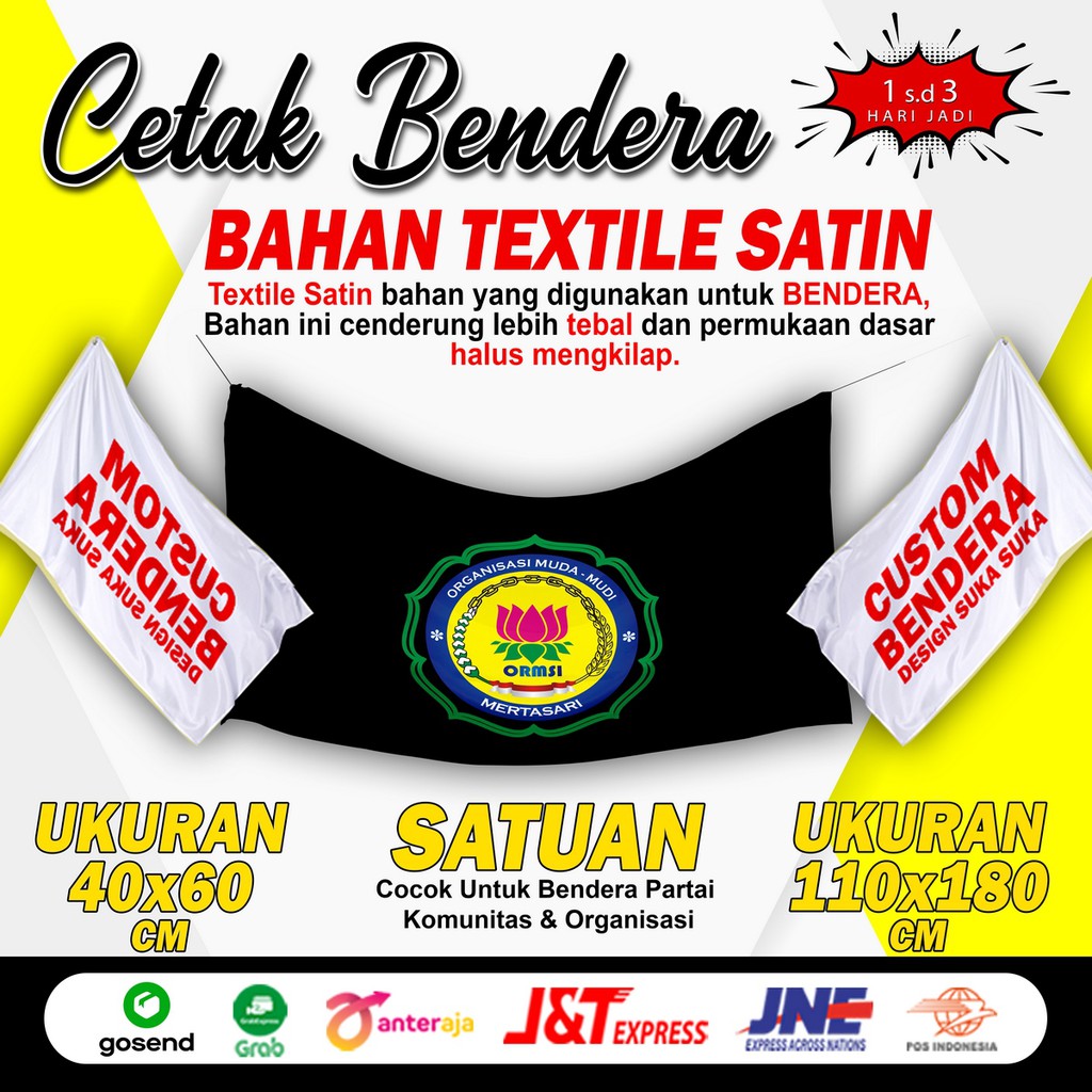 Jual Tempat Sablon Bendera Satuan Murah Kain Satin Uk.110x180 CM ...