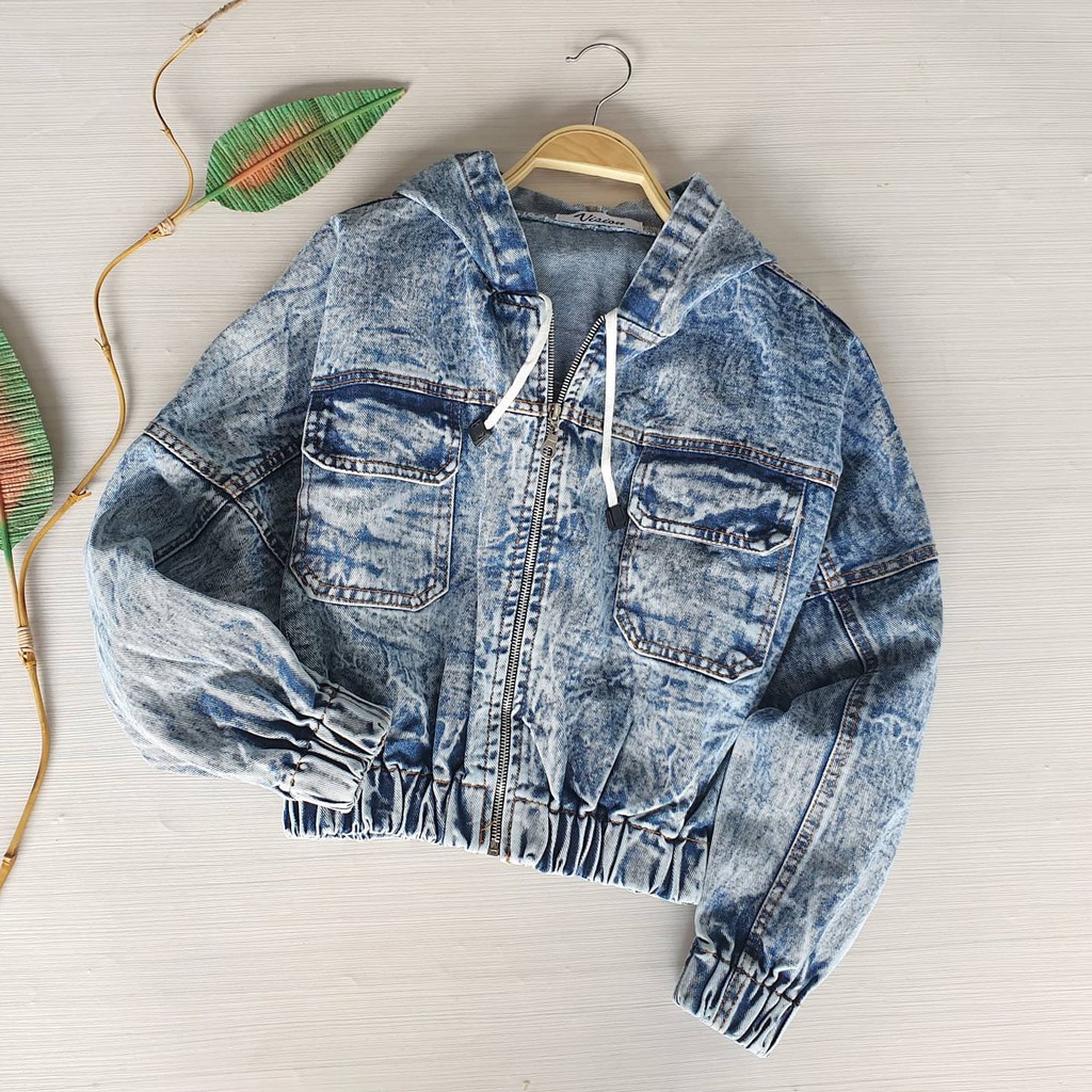 Jual JAKET JEANS CROPTY / BOMBER HOODI KODE FRR | Shopee Indonesia