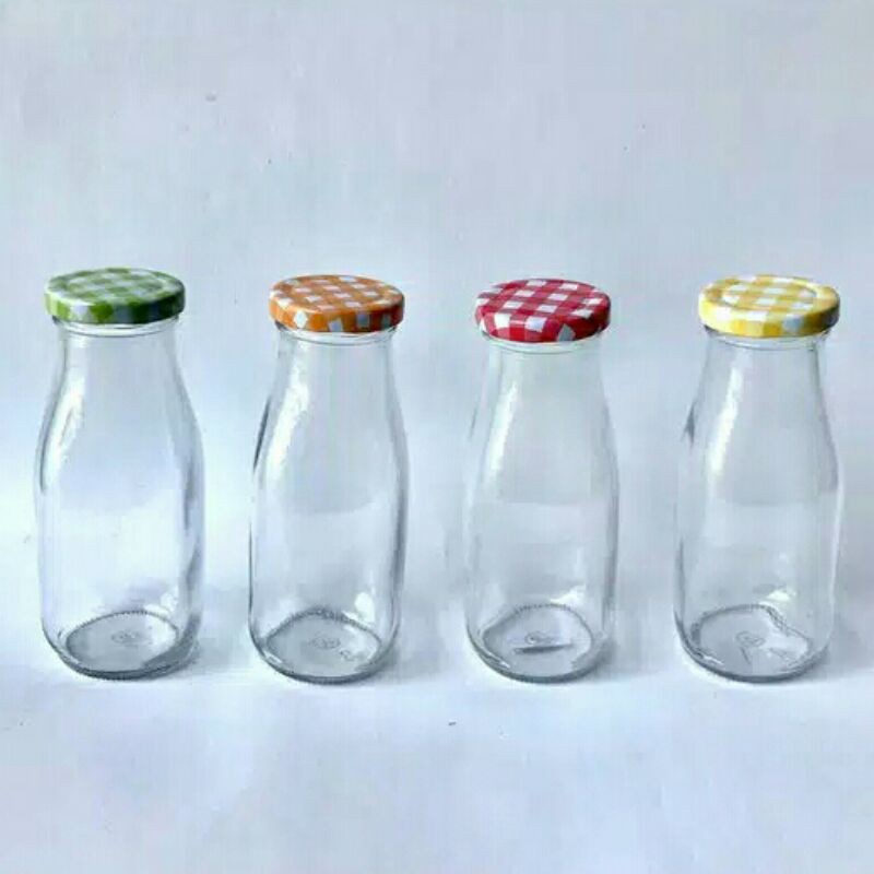 Jual Botol Susu Kaca Tutup Stainless 300 mL Botol Susu Yogurt Minuman ...