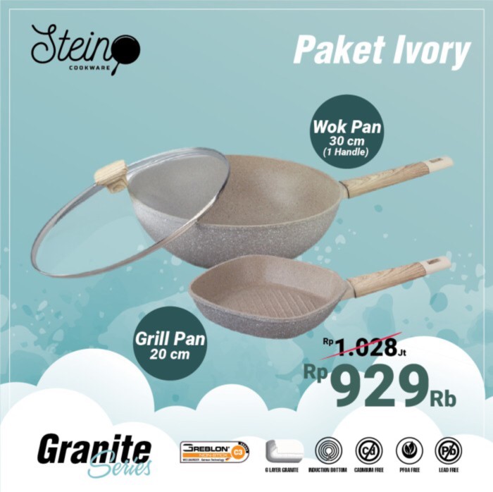 Jual Stein Steincookware Granite Ivory Set (Wok Pan Grill Pan Set) | Shopee Indonesia