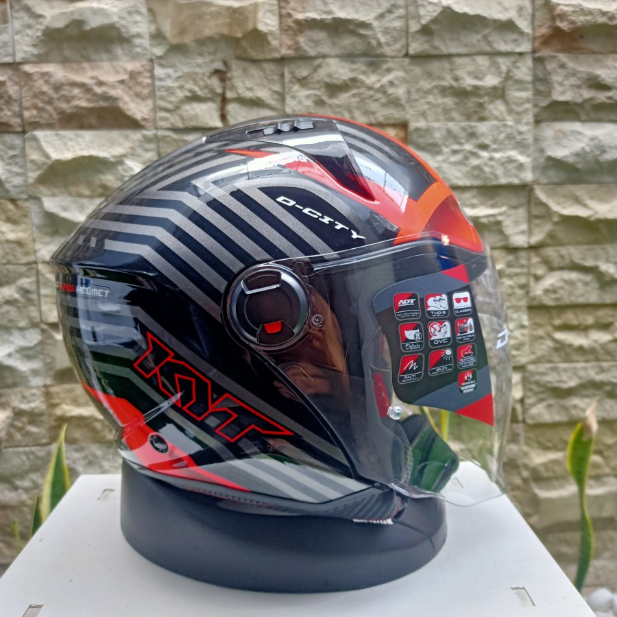 Jual KYT D CITY LUCENT BLACK RED Half Face | Shopee Indonesia