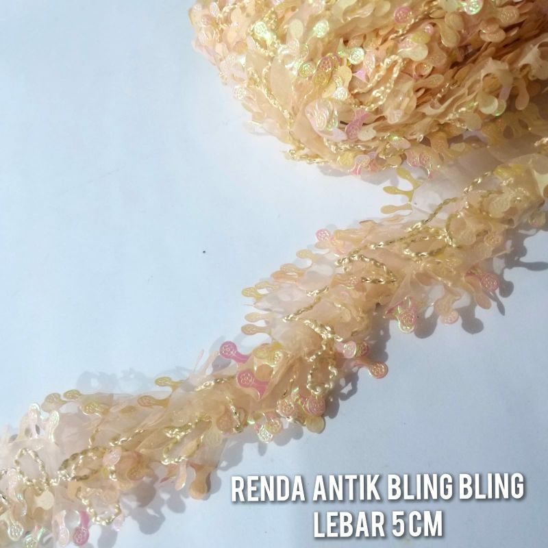 Jual per meter,renda bling warna khaki emas lebar 5 cm | Shopee Indonesia