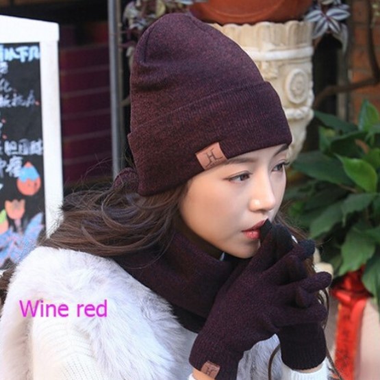 Jual Set 3Pcs Topi Kupluk Wool Hangat+Scarf+Sarung Tangan untuk Winter ...
