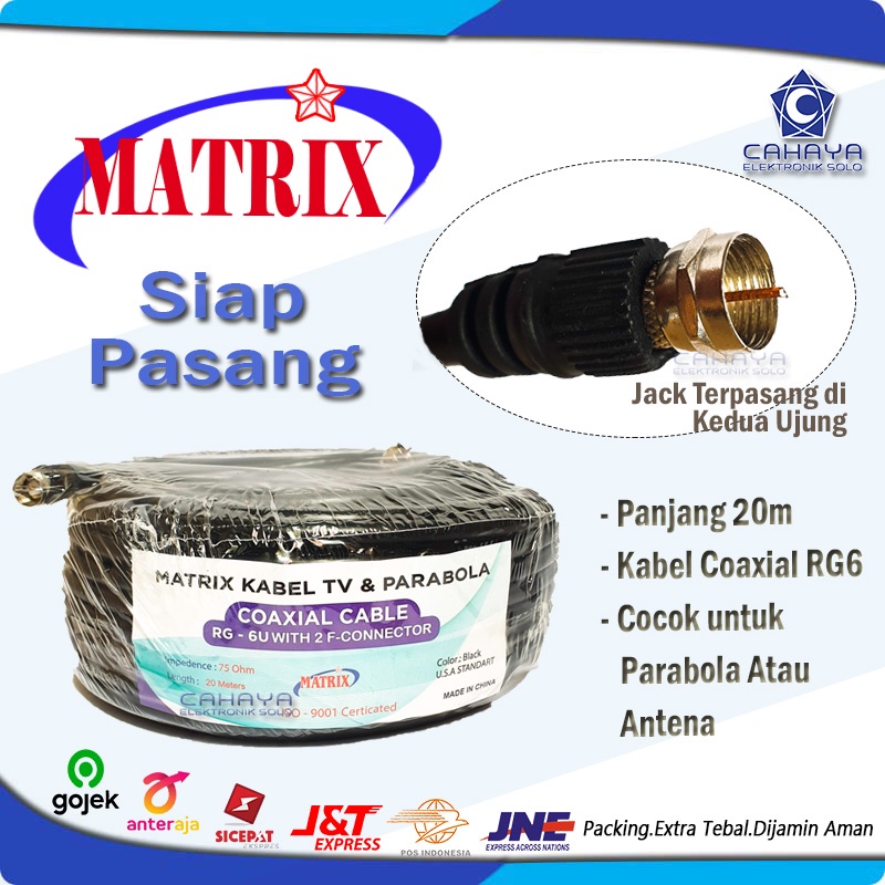 Jual Kabel Matrix RG6 Parabola + Jack Konektor F5 20 Meter 20m 5C Coaxial | Shopee Indonesia