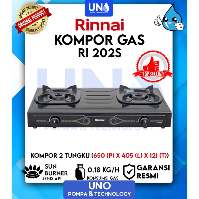 Jual Rinnai Kompor Gas 2 Tungku Sun Burner Teflon ORIGINAL RI-202 S ...