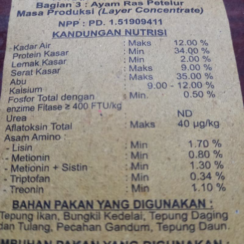 Jual Konsentrat Layer | Pakan Ayam Petelur Produksi | 124p Kemasan 1kg ...
