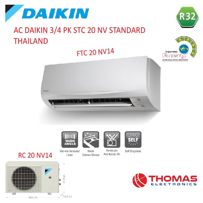 Jual AC DAIKIN 3/4 PK STC 20 NV STANDARD THAILAND R32 GARANSI RESMI | Shopee Indonesia