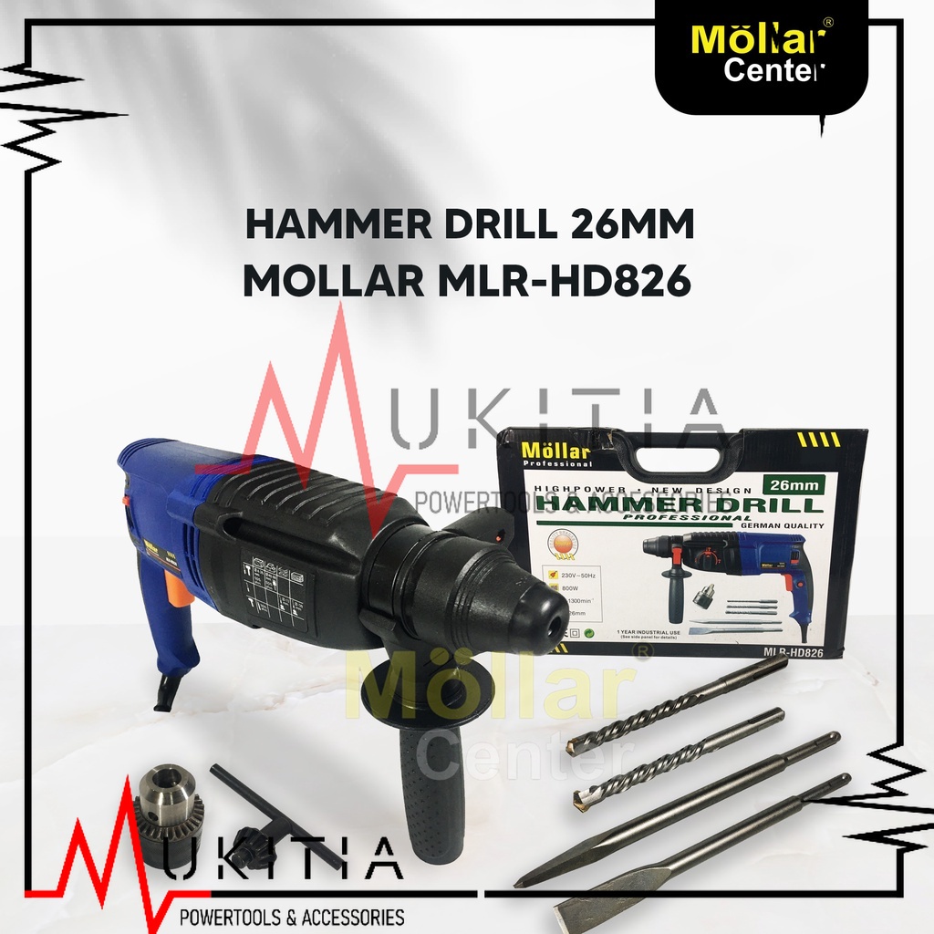 Jual Mesin Bor Bobok Molar HD 826 Rotary Hammer Heavy Duty set MOLLAR ...