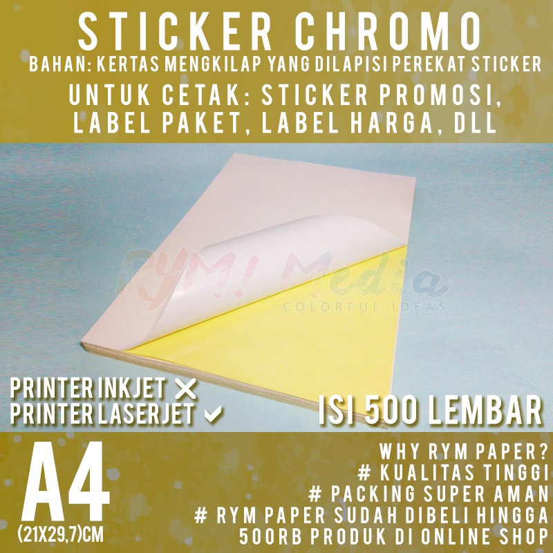 Jual 500 lembar Sticker Chromo A4 / Kertas Stiker Glossy Mengkilap A4 1 ...