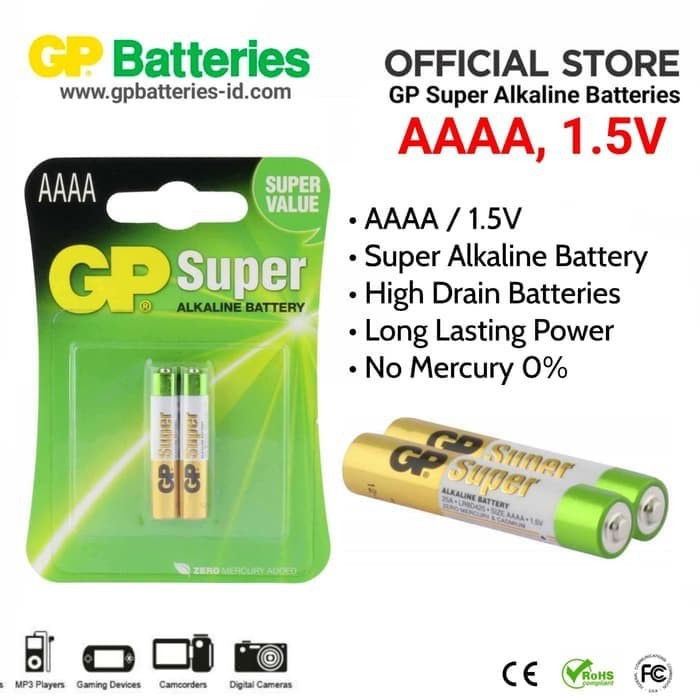 Jual Battery AAAA 1.5V Super Alkaline GP Original isi 2 Baterai A4 ...