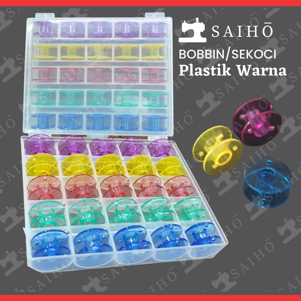 Jual Bobbin Spul Spool Set Warna Box Sekoci Mesin Jahit Portable isi 25 ...