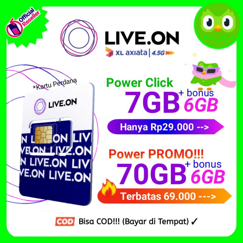 Jual Kartu Perdana Live On XL Axiata 7GB , 25GB , 50GB , 70GB , 100GB Masa Aktif 30 hari ...
