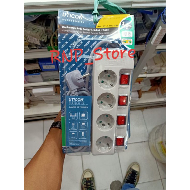 Jual Stop kontak kabel 4 lubang Uticon ST-1482 SW kabel 1.5meter ...