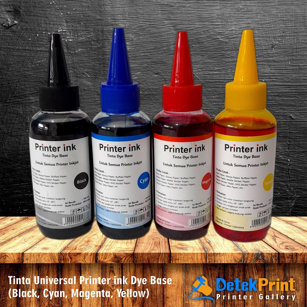 Jual Paket Tinta Refill Universal Printer Ink Dye Base CMYK 100 ml ...