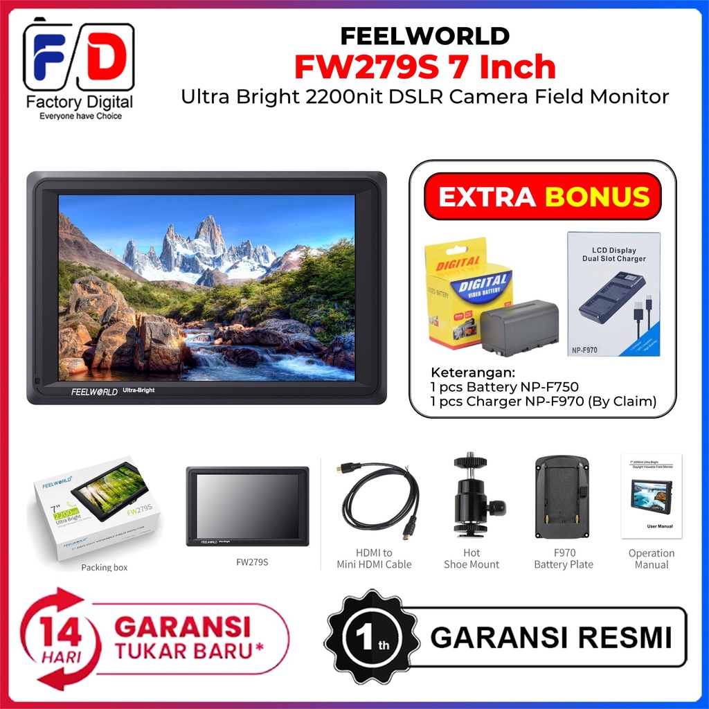 Jual FEELWORLD FW279S 7 Inch Ultra Bright 2200nit DSLR Camera Field Monitor | Shopee Indonesia