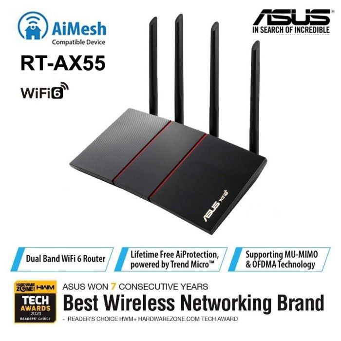 Jual ASUS RT-AX55 , AX1800 WiFi 6 Wireless Router Dual Band AiMesh MU ...
