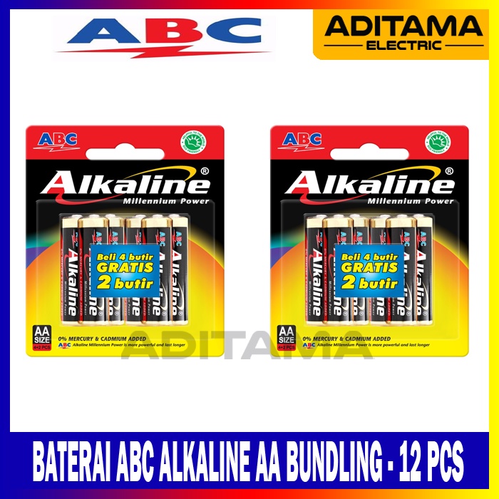 Jual BATERAI ABC ALKALINE AA A2 BUNDLING 2 ISI 12 BATERAI/ BATTERY ABC ...