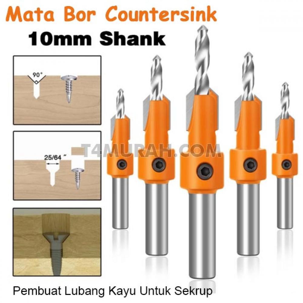 Jual Mata Bor Counter sink Pembuat drat baut kayu 5 pcs ukuran 8 mm ...