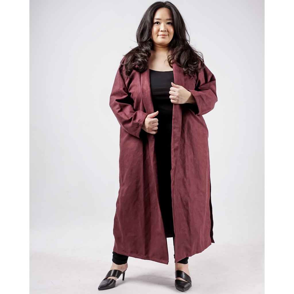 Jual Baebasica - Olivia Long Coat Jumbo Deep Maroon| Outer Wanita Jumbo ...