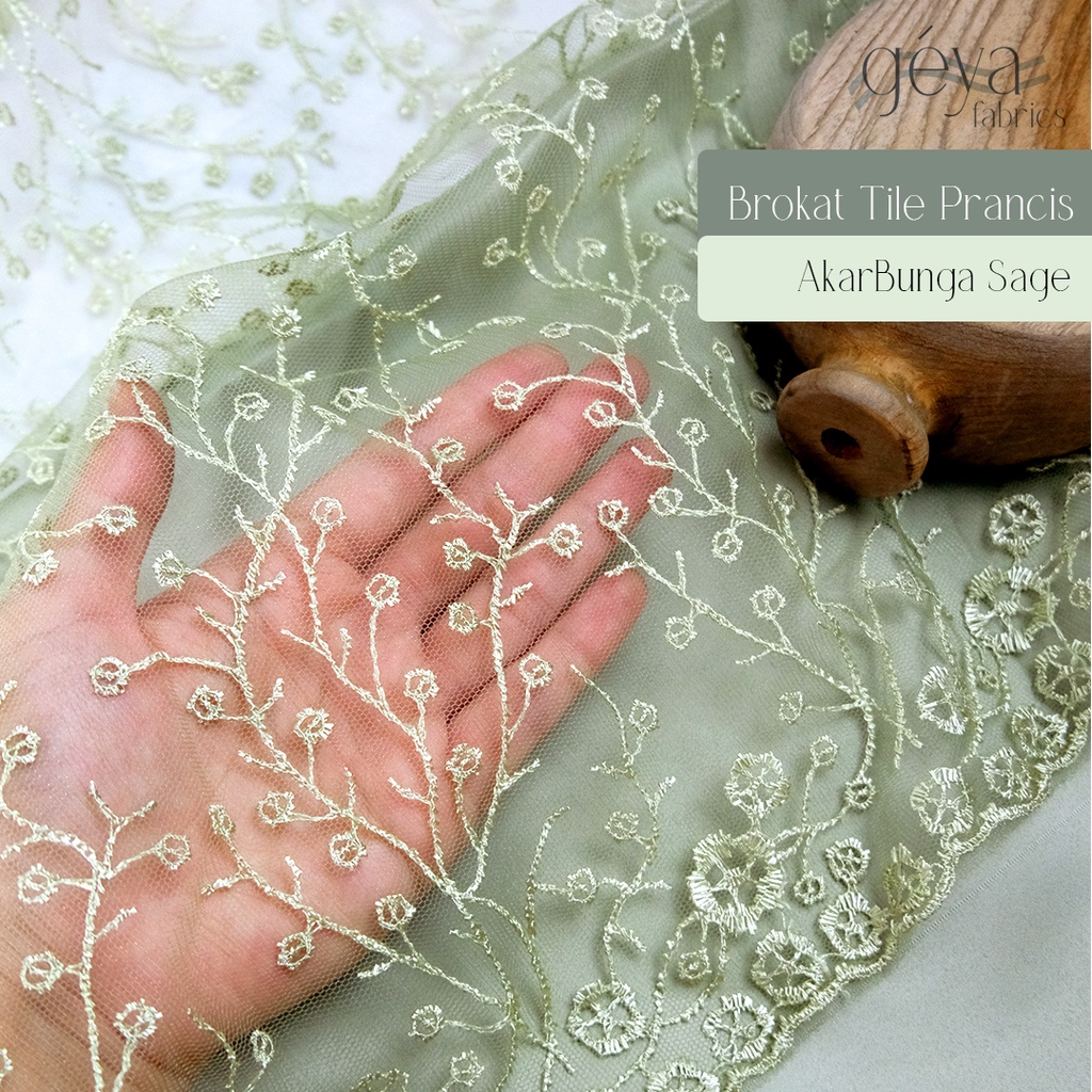 Jual 1/2 meter Kain Brokat Tile Prancis Bahan Kebaya Motif Akar ...