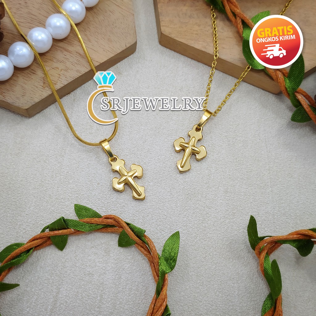 Jual Kalung Salib Emas Titanium Mini / Aksesoris Rohani Wanita / Kado ...