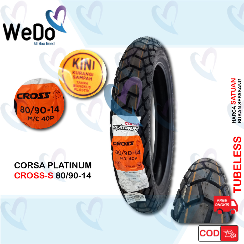 Jual Ban CORSA 80/90-14 CROSS S Platinum Ban Luar Motor Matic Tubeles ...