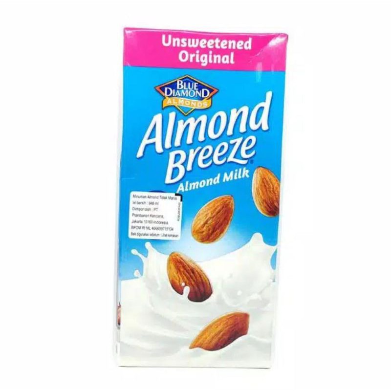 Jual SUSU ALMOND BREEZE BLUE DIAMOND / 180 ML dan 946 ML ALMOND MILK Unsweetened Original ...