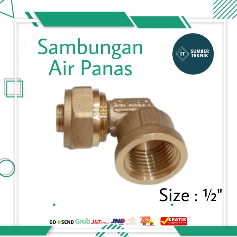 Jual Sambungan Pipa Air Panas Kuningan Elbow Knie Knee Drat Dalam 1/2 Inch | Shopee Indonesia