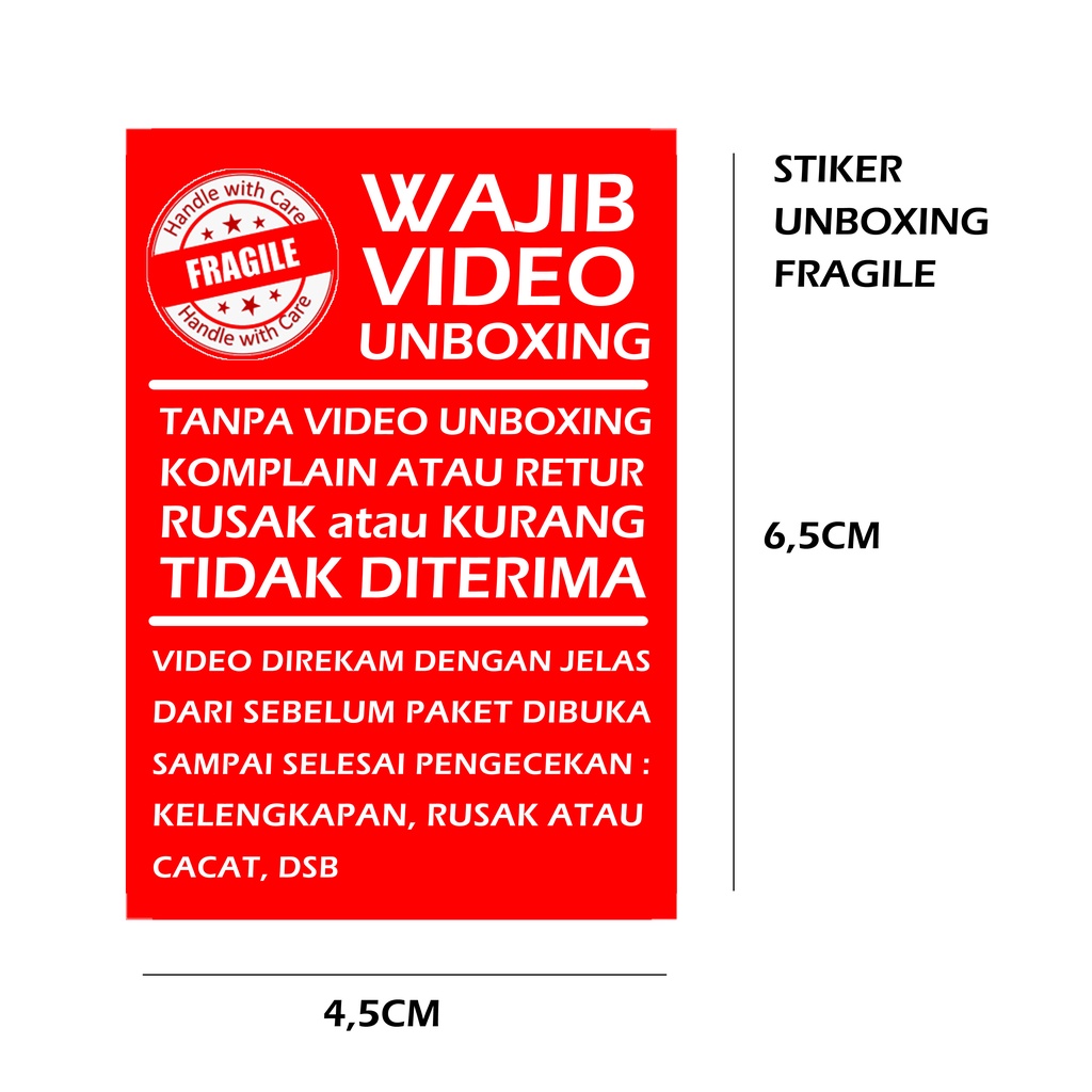 Jual STICKER WAJIB VIDEO UNBOXING FRAGILE - RED UK. 4,5 x 6,5 cm ...