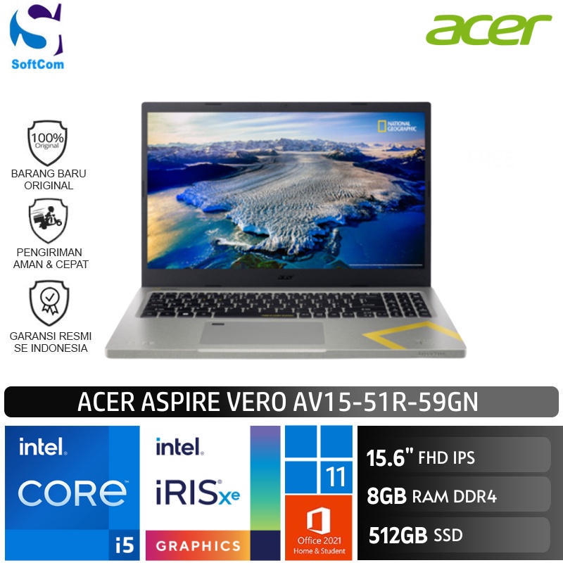 Jual Acer Aspire Vero AV15 51R 59GN i5 1155G7/8GB/512GB SSD/15.6"/W11 ...