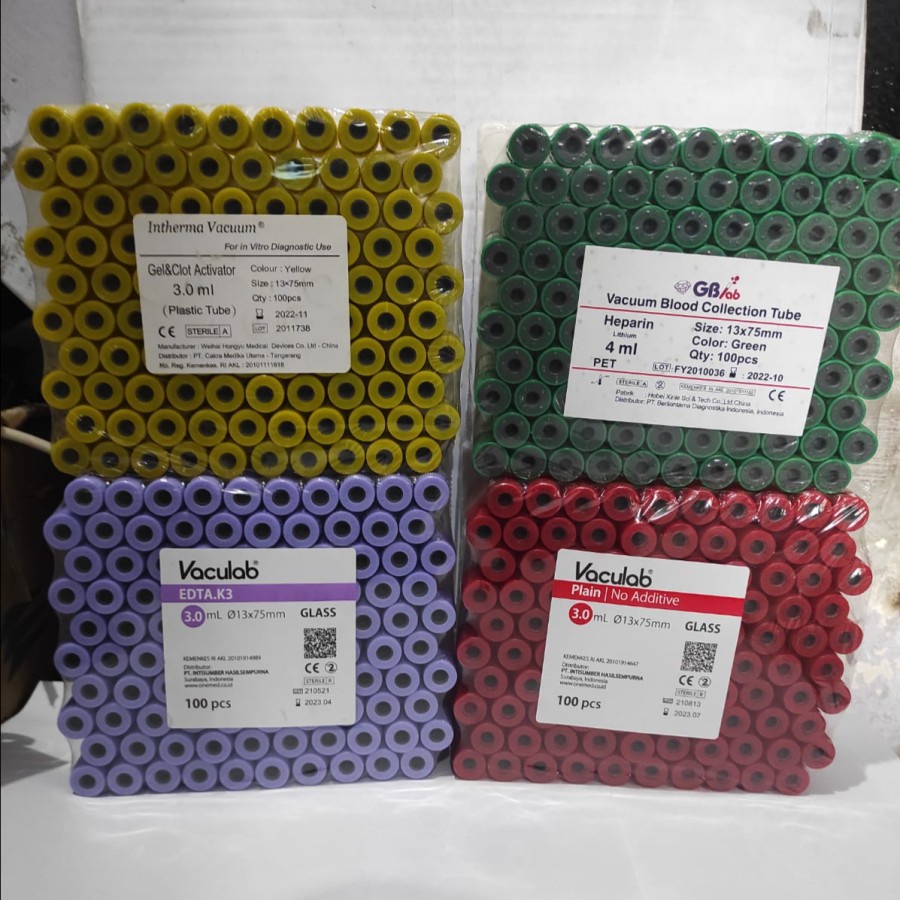 Jual Tabung Vaculab Plain, EDTA, Gel & Clot Activator dan Heparin 3ml ...