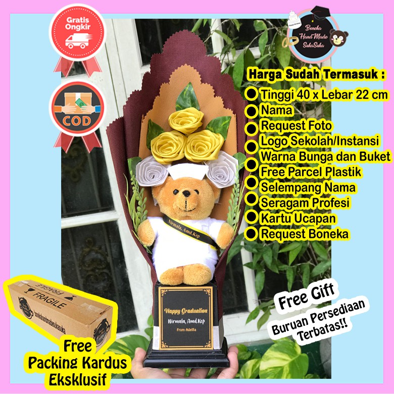 Jual Buket Boneka Profesi Perawat Bidan Nurse Tinggi 38 cm Custom ...