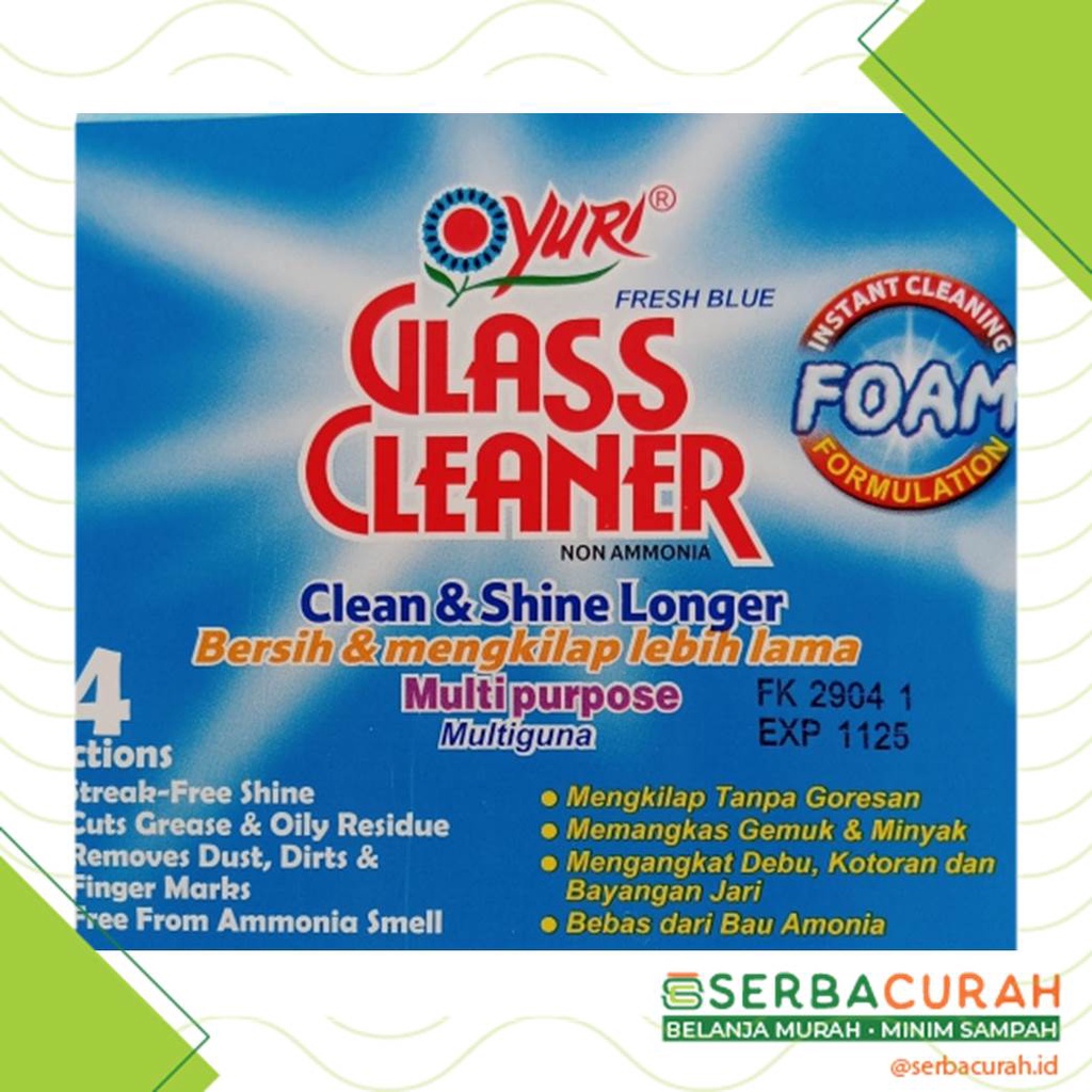 Jual Yuri Glass Cleaner | Pembersih Kaca | Isi Ulang 500 ml + Botol ...