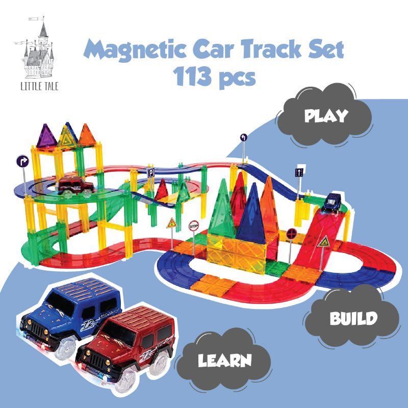 Jual RACING CAR TRACK MAGNETIC TILES 113PCS | COMPATIBLE WITH CONNETIX ...