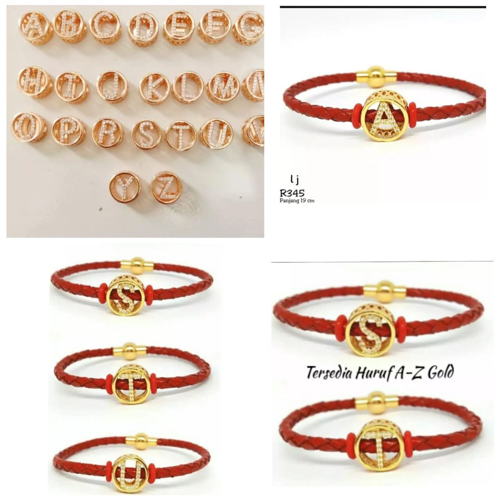 Jual GELANG TITANIUM PANDORA LIONTIN HURUF (A-Z) WARNA MERAH (COD ...