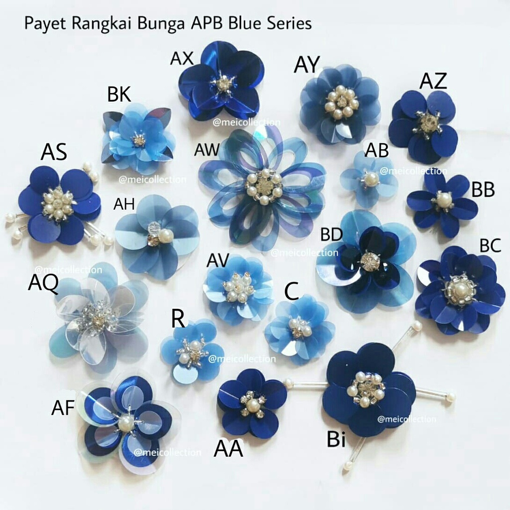 Jual (satuan) payet rangkai bunga 3D navy APB dongker kompilasi blue ...