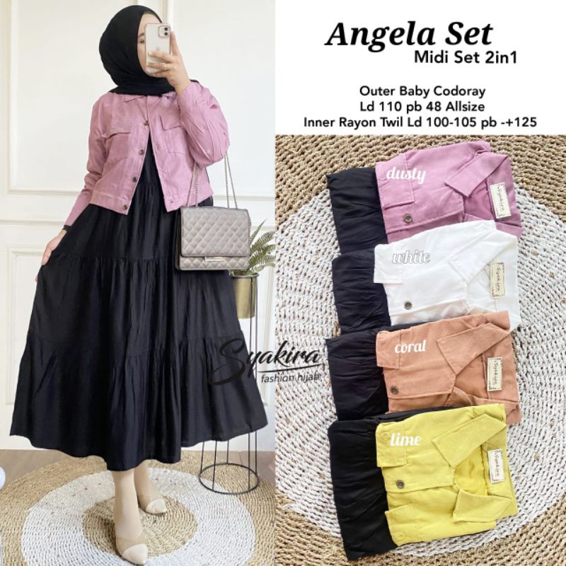 Jual Angela Set Midi Dress + Outer Syakira | Shopee Indonesia