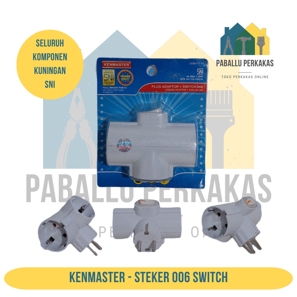 Jual Steker 3 Lubang + Saklar / Colokan Listrik 3 cabang / Kenmaster Plug Adaptor + Switch 006 ...