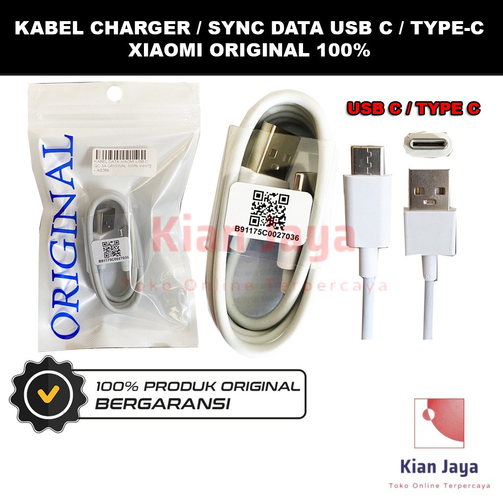 Jual Kabel Charger Sync Data Hp Charging Ori Xiaomi USB Tipe Type C ...