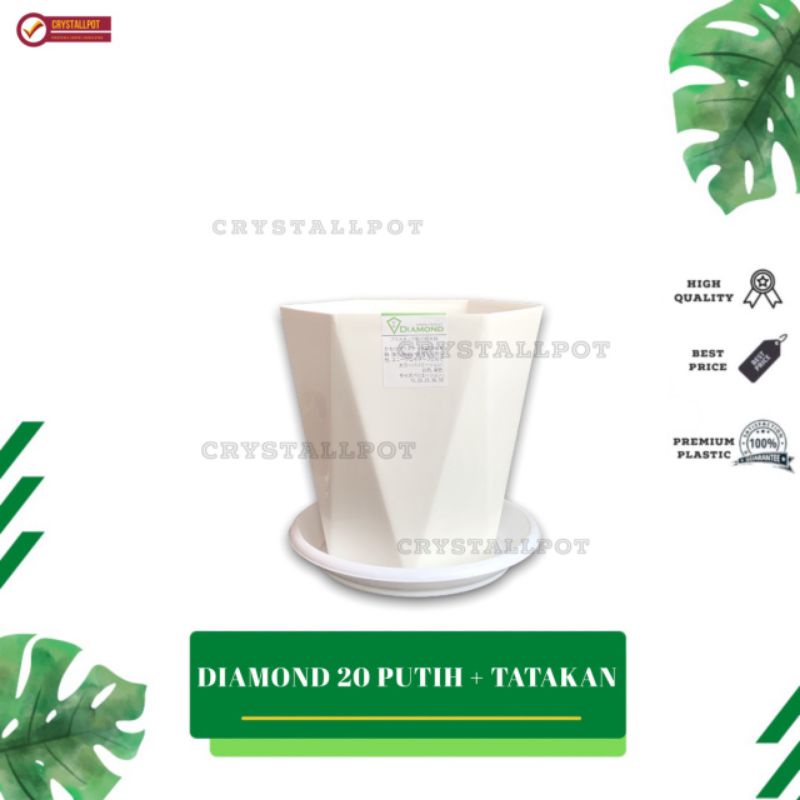 Jual POT BUNGA TANAMAN TINGGI TABITHA DIAMOND 20 PUTIH + TATAKAN PUTIH ...