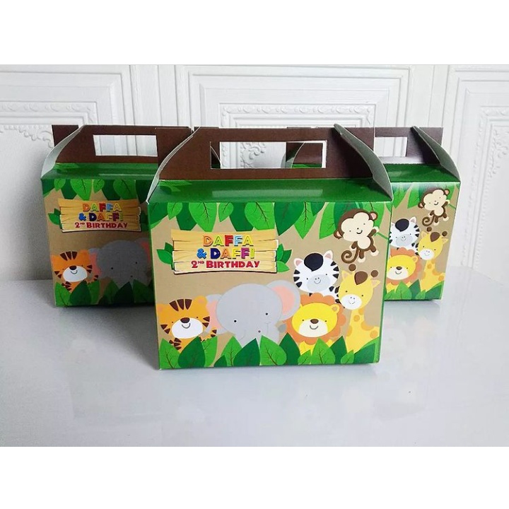 Jual snackbox jungle/ snackbox anak lucu/ snack box custom nama ...