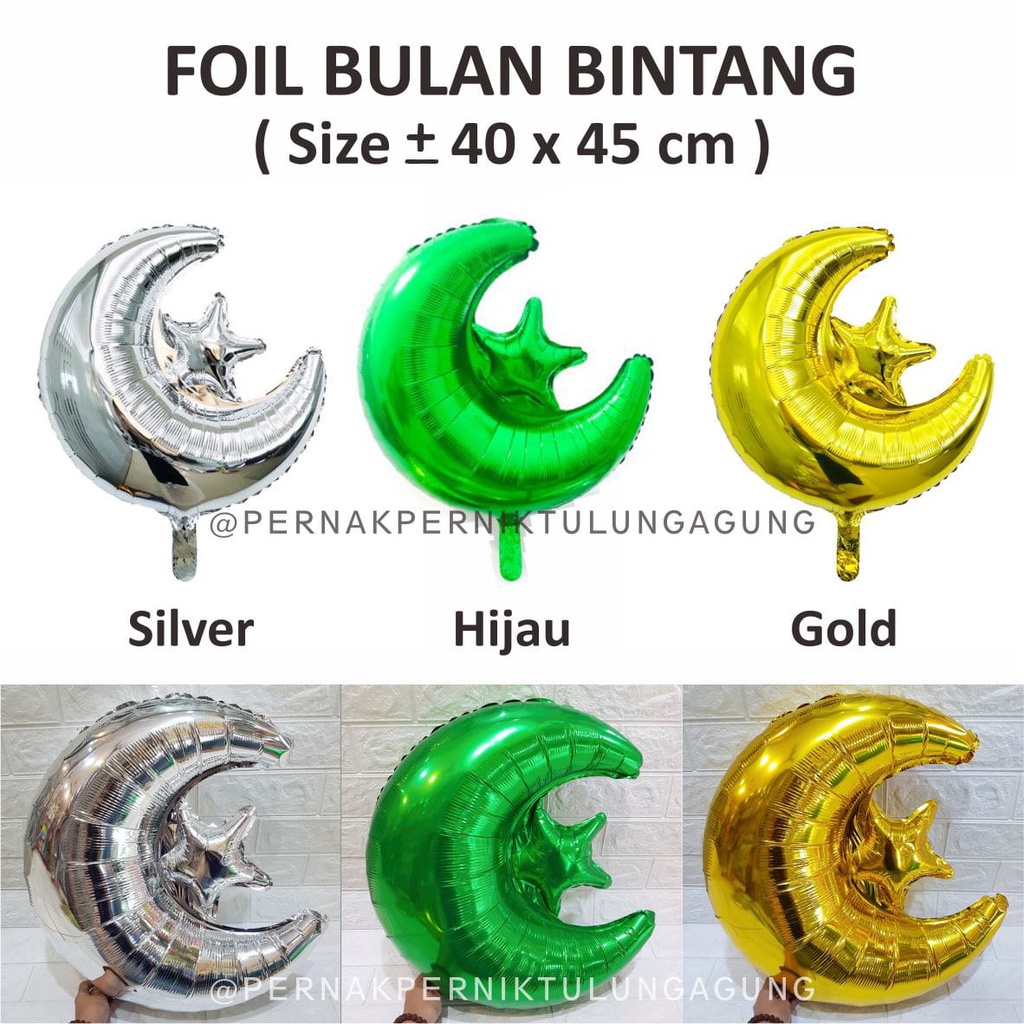 Jual Balon Foil Bulan Bintang - Warna Silver Hijau Gold - Dekorasi ...