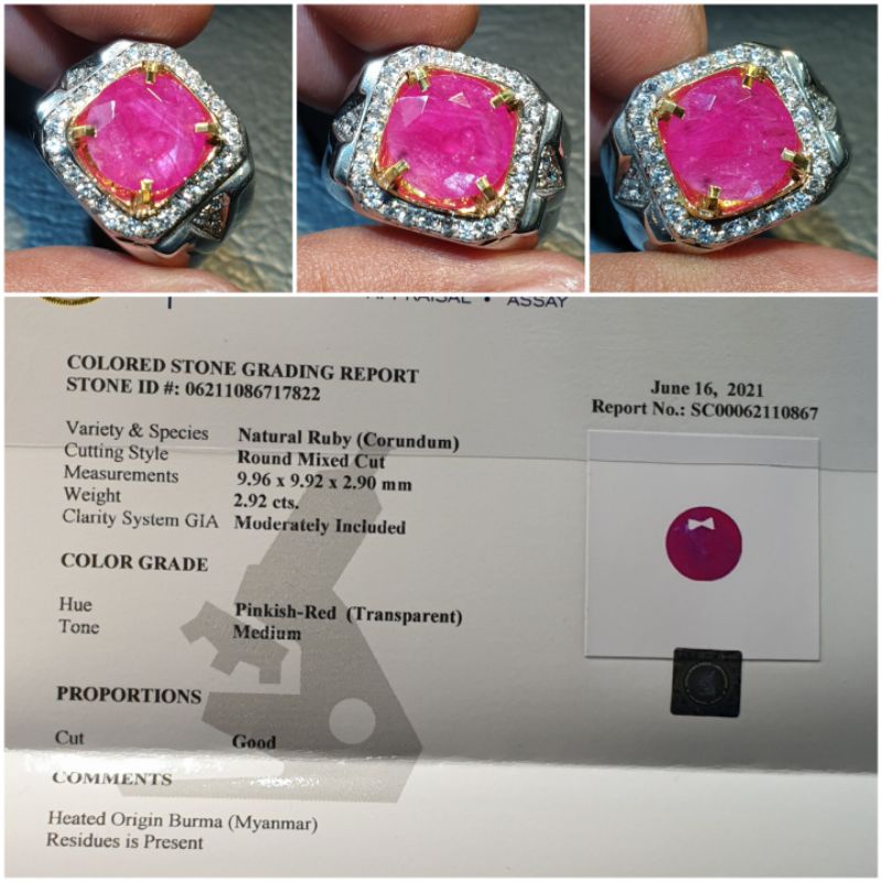 Jual Natural Ruby Burma Myanmar Heat Sertifikat 2.92 crt | Shopee Indonesia
