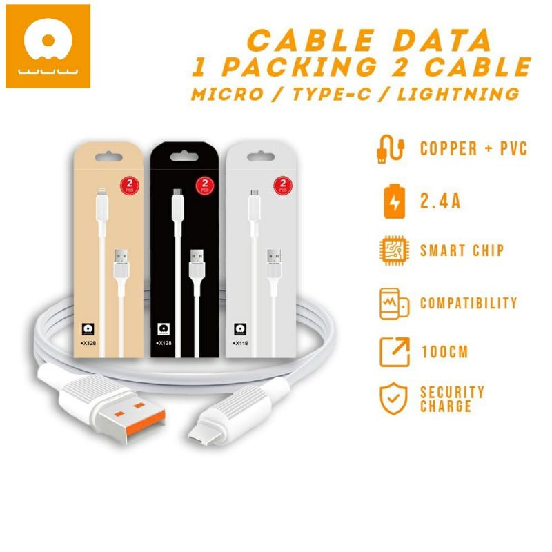Jual KABEL DATA KABEL WUW X128 FAST CHARGING ANDROID 2,4A MICRO TYPE-C LIGHTNING CABLE PANJANG ...