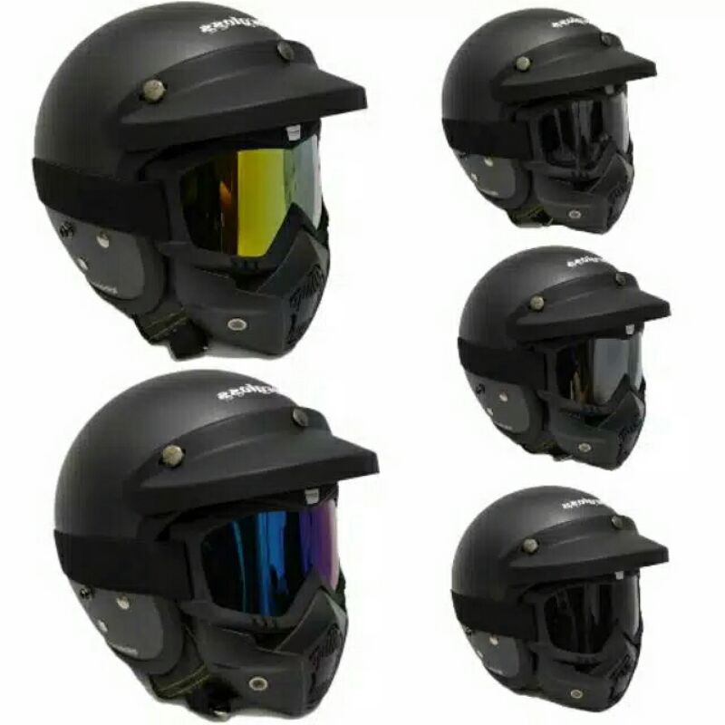Jual Helm Cargloss Retro Abu Gunmet Doff Plus Goggle Mask | Shopee ...