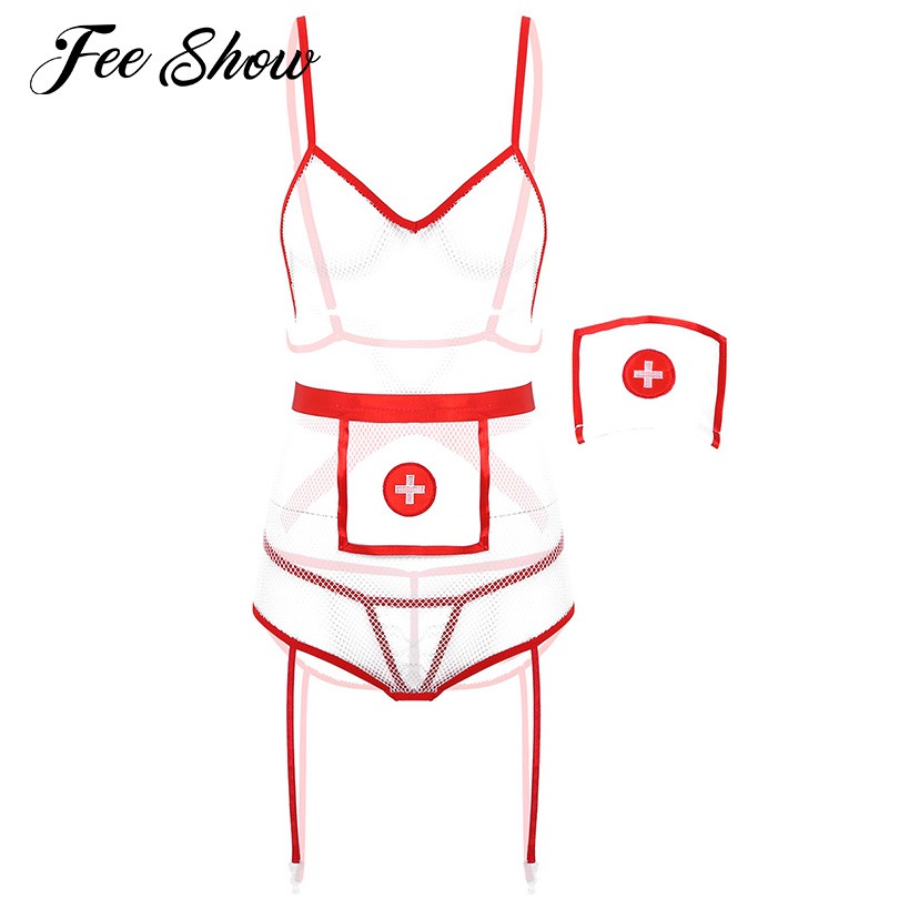 Jual Import Womens Hot Naughty Nurse Cosplay Costume Straps Exotic Lingerie Outfits V Neck